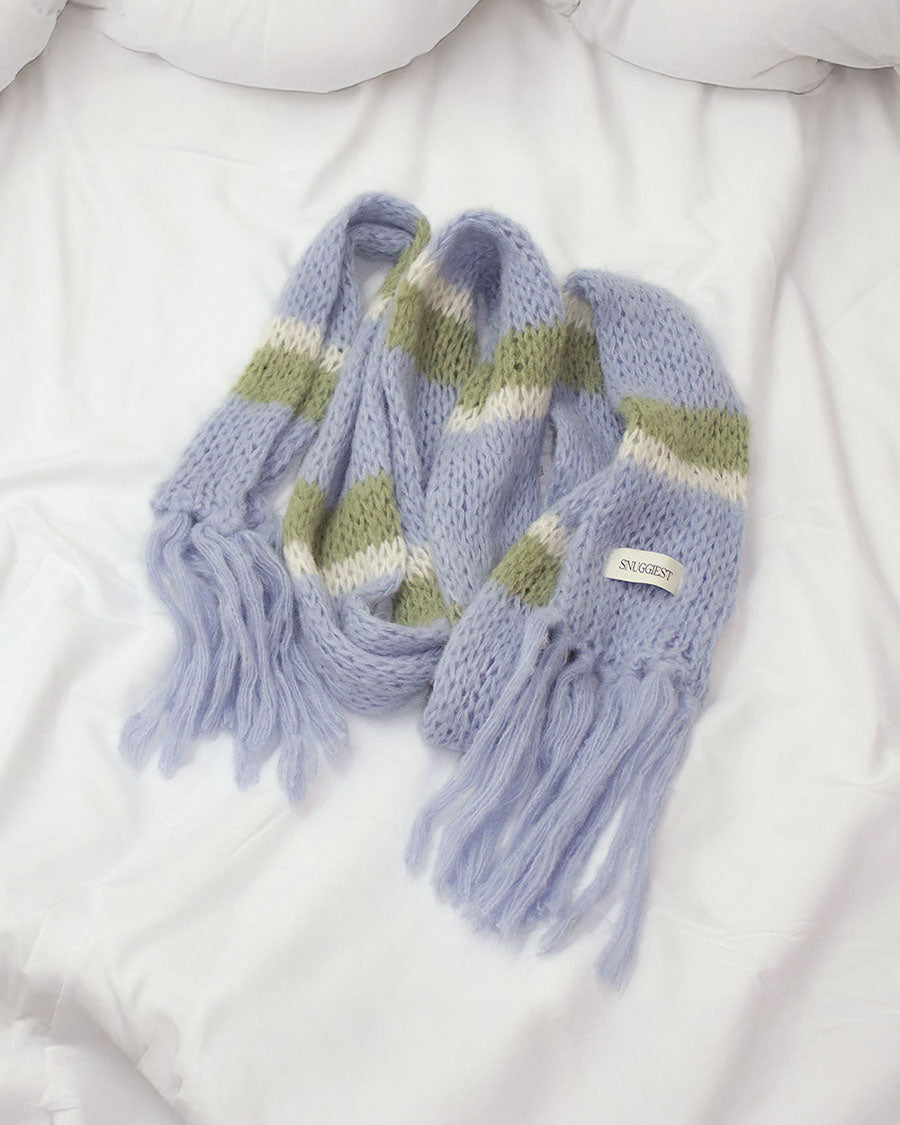 [SNUGGIEST] Hairy Stripe Knit Muffler (Soft Blue) – SellerWork