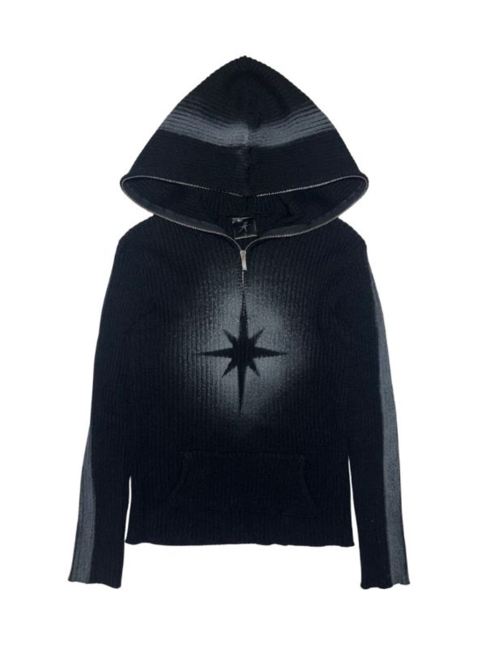[SMOKEASTAR] Sprayed Star Knit Hoodie (Black) – SellerWork