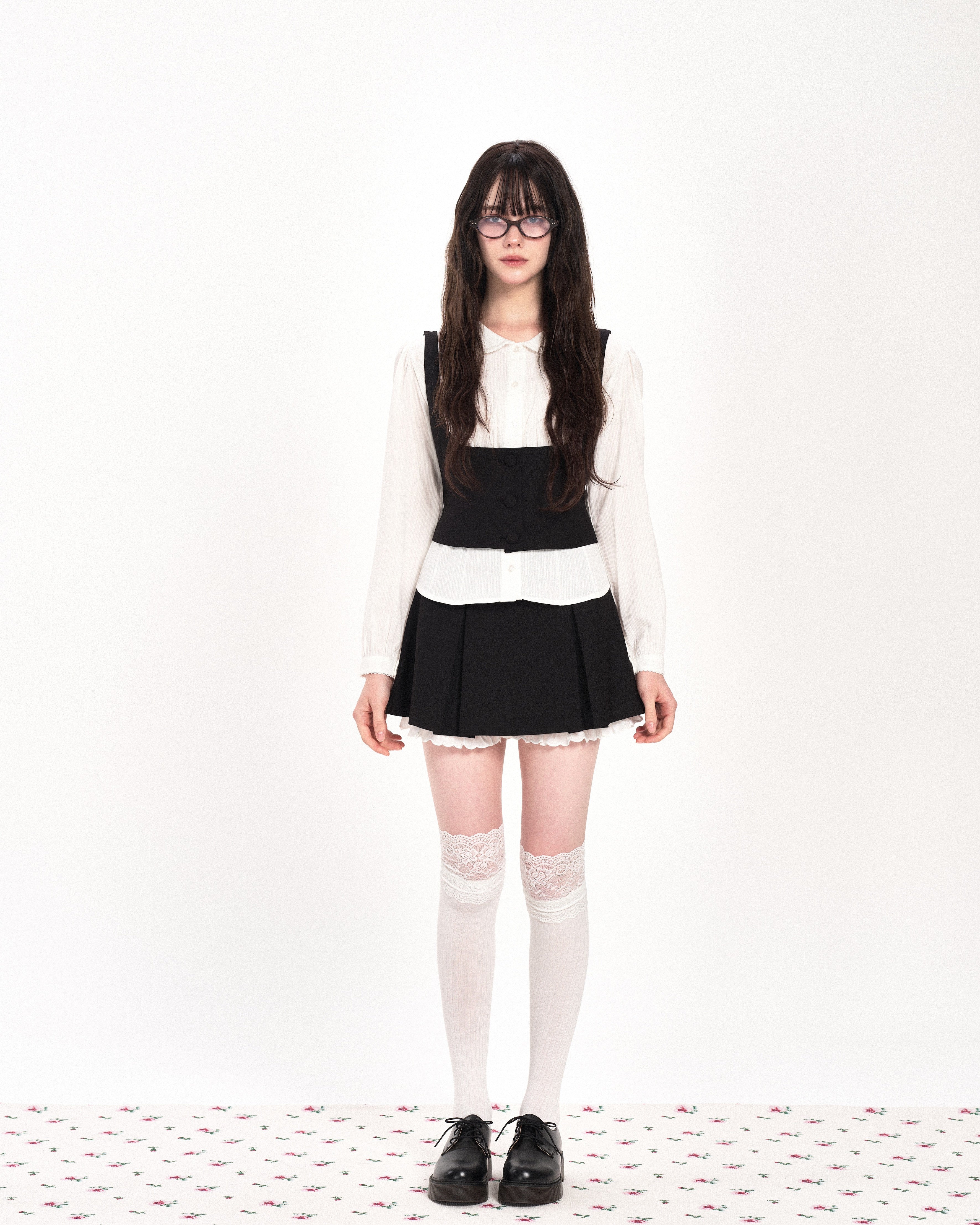 [WHISFAIRY] RIBBON FRILLY WAIST VEST - BLACK – SellerWork