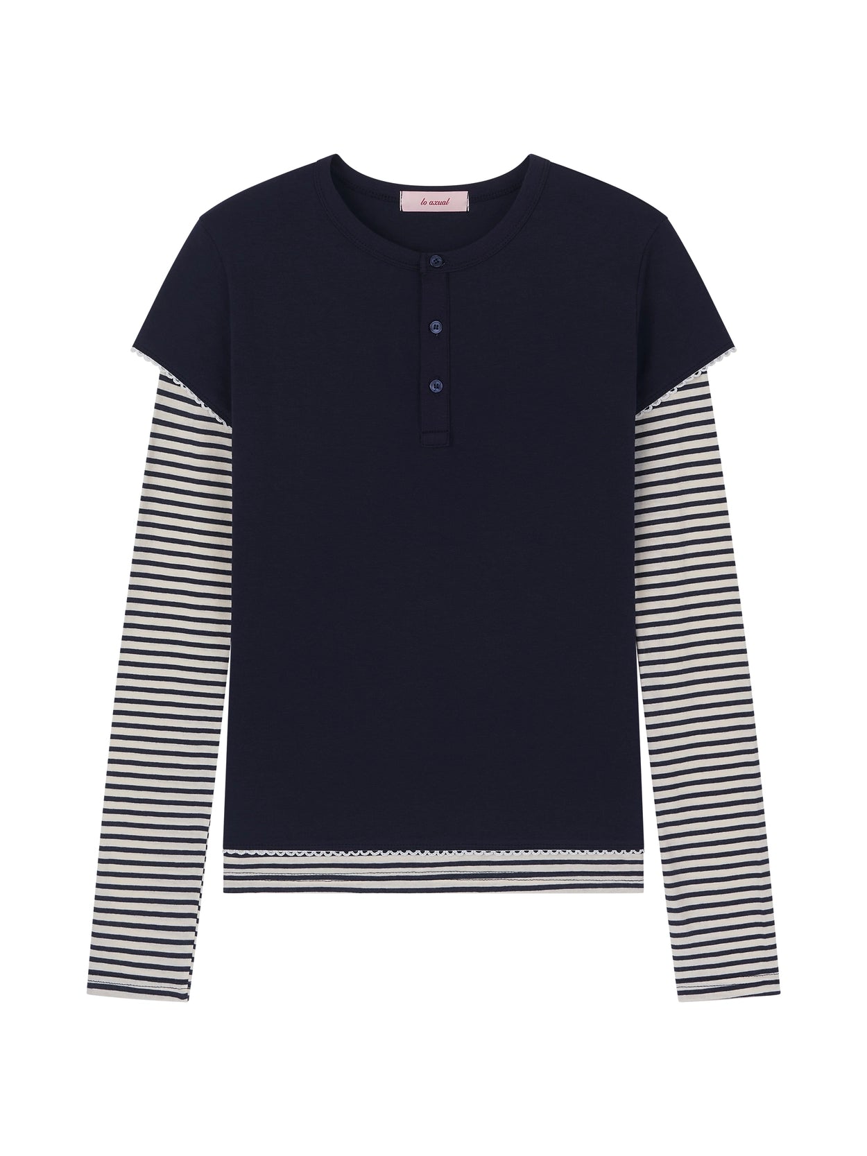[LO AXUAL] LACE TRIMMING LAYERD LONG SLEEVE_NAVY – SellerWork