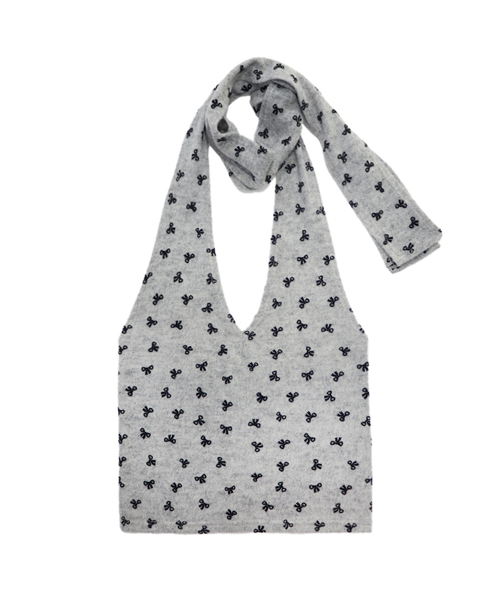[SIO] SS 25 RIBBON FLOCKING V-NECK SLEEVELESS HALTER TOP (GREY ...