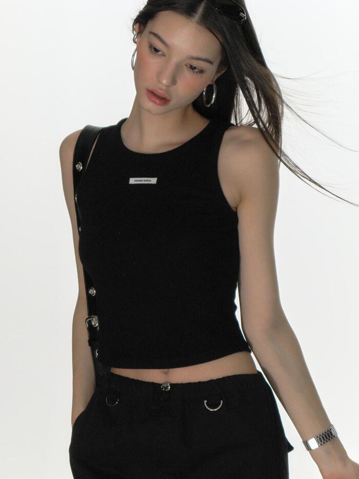 [CRANK] CREW NECK SLEEVELESS TOP_BLACK – SellerWork
