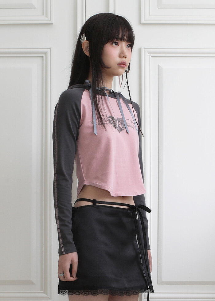 [NOFFICIALNOFFICE] SATIN RIBBON STRING HOOD T-SHIRT PINK – SellerWork
